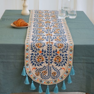 Teal Table Runner Placemats Set Custom Size Embroidered Fall Table ...