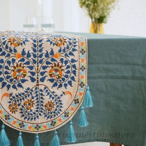 Teal Table Runner Placemats Set Custom Size Embroidered Fall Table ...
