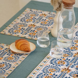 Teal Table Runner Placemats Set Custom Size Embroidered Fall Table ...