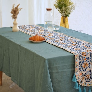 Teal Table Runner Placemats Set Custom Size Embroidered Fall Table ...