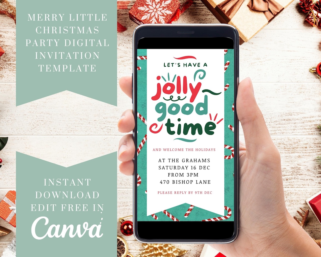 DIY Jolly Good Time Christmas Invitation Edit in Canva - Etsy
