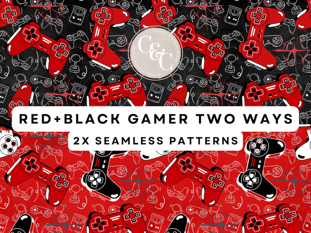 Gamer Seamless Pattern Two Ways - Red and Black Design - Digital ...