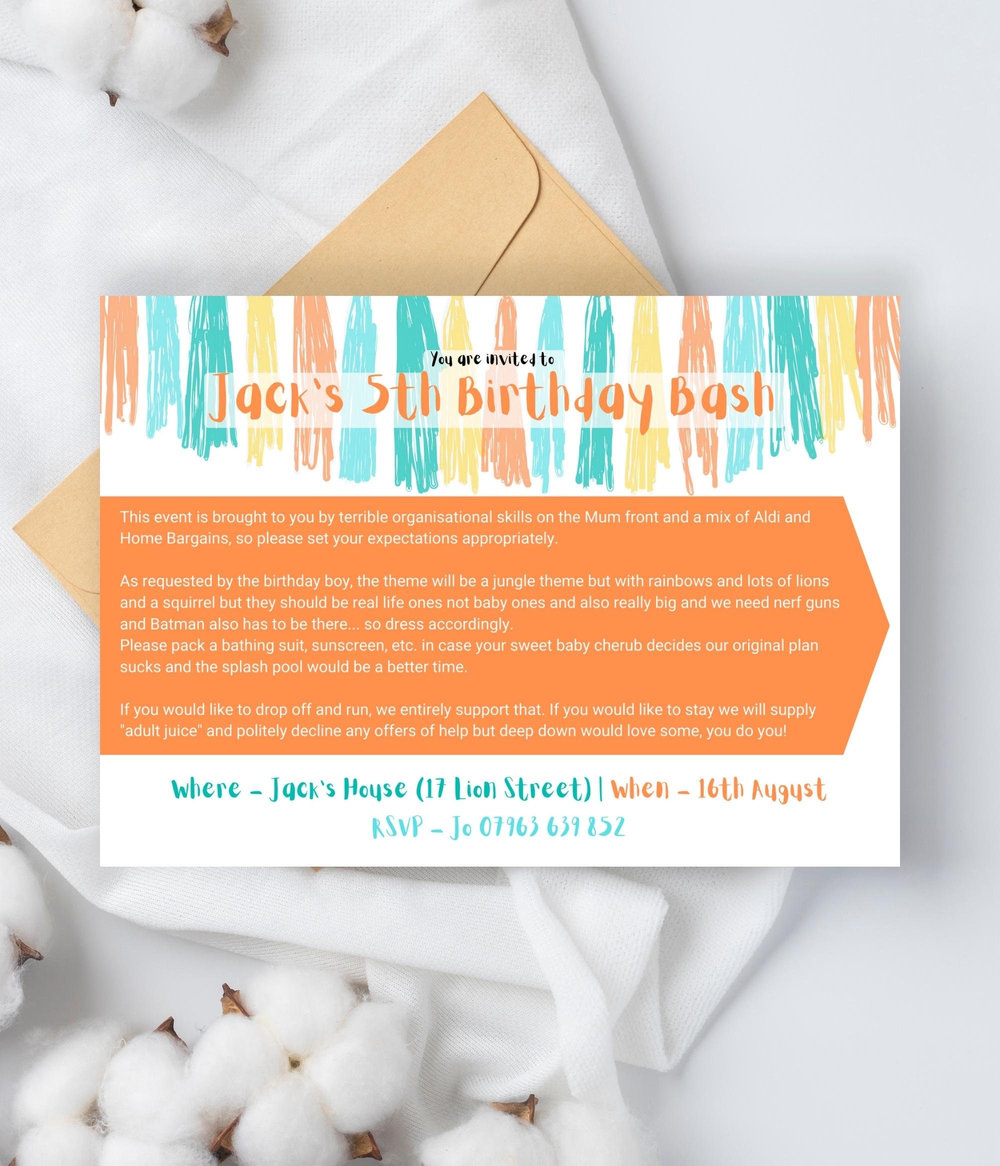 Hilarious Birthday Invitation Template in Blue and Orange | Funny and ...
