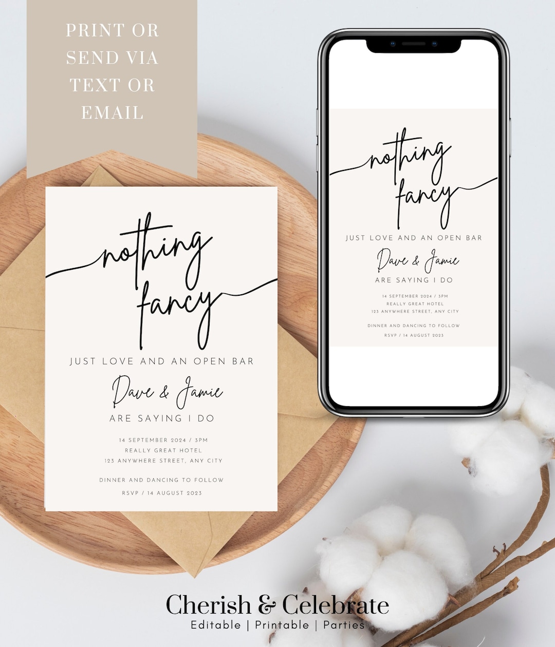 DIY Funny Wedding Invitation | Nothing Fancy Just Love and an Open Bar ...