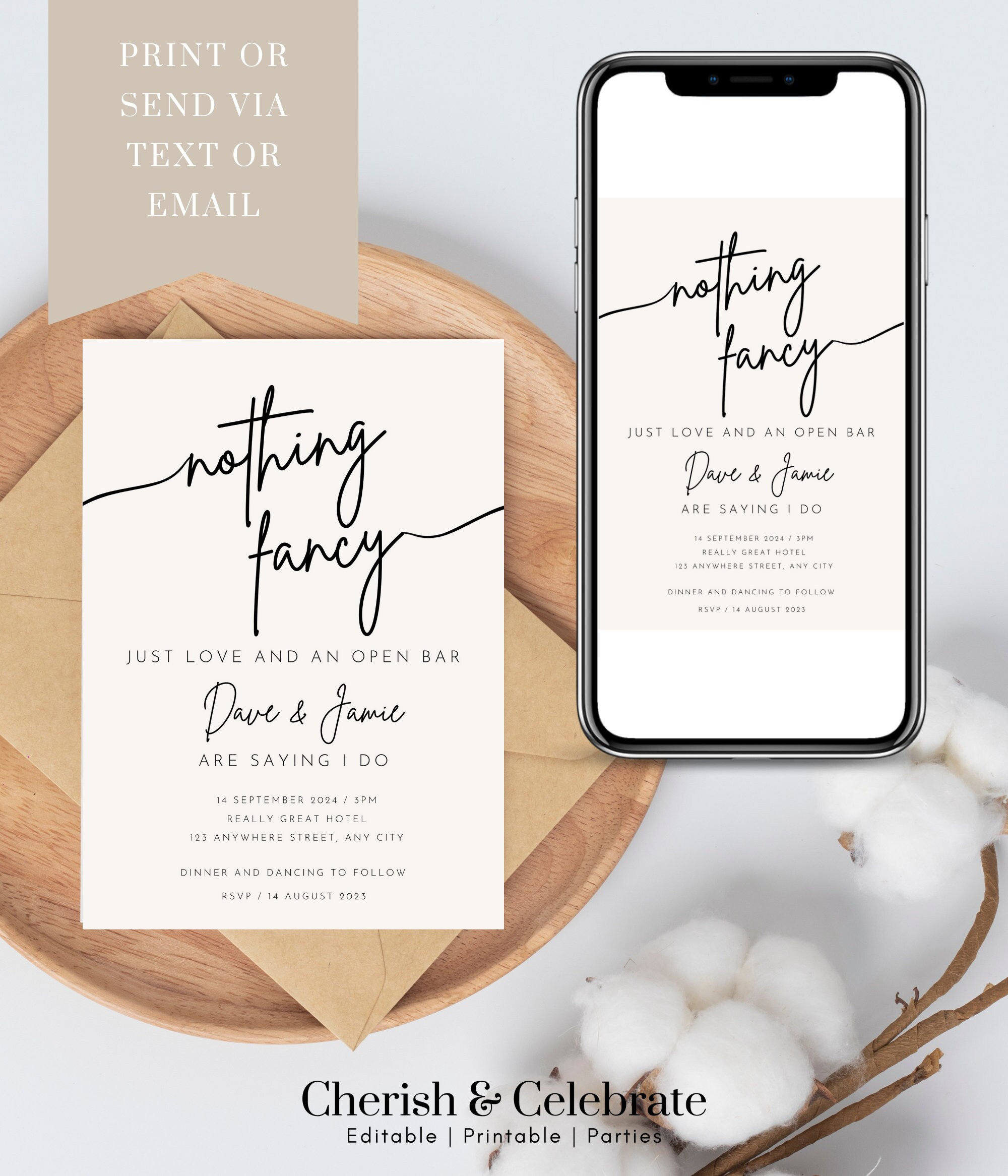 DIY Funny Wedding Invitation | Nothing Fancy Just Love and an Open Bar ...