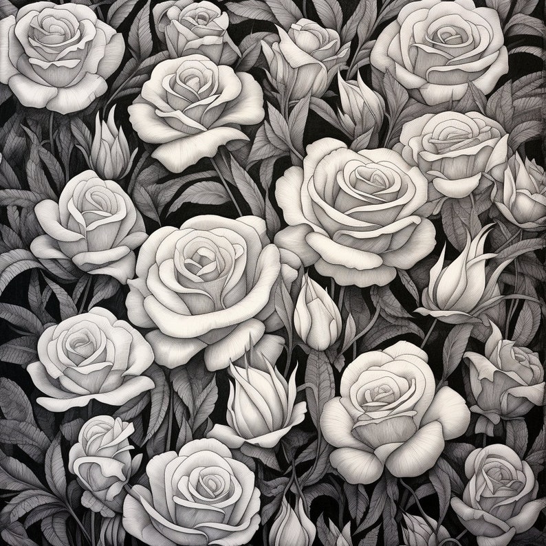 Black and White Flower Pattern - Etsy