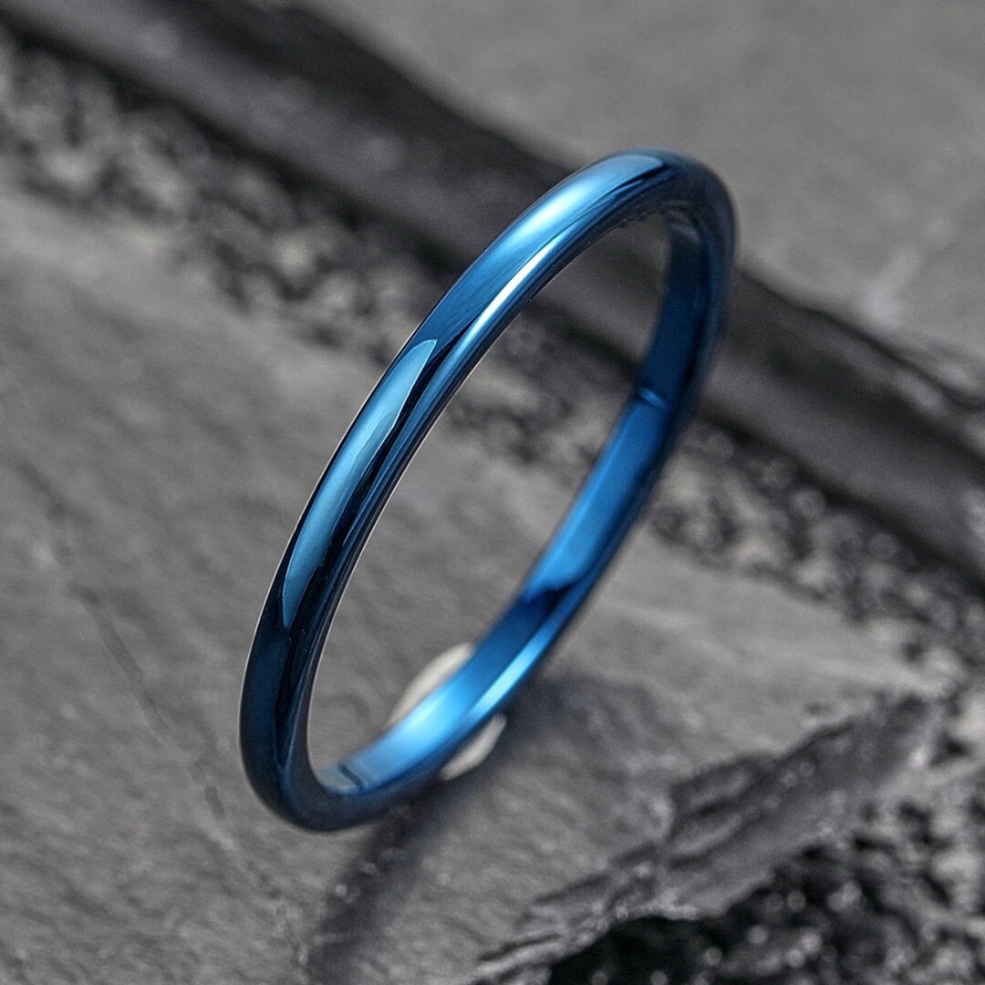 Polished 2mm Domed Blue Tungsten Tungsten Ring,thin Blue Tungsten Ring ...