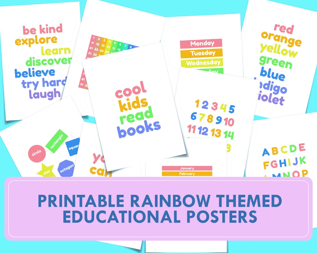 Rainbow School Posters, Classroom Artwork, Educational Prints for Kids ...