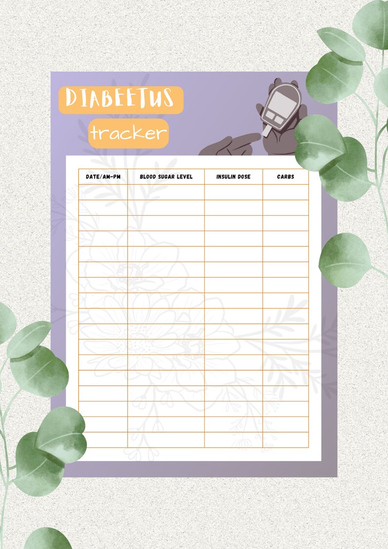 Diabetic Tracker, Blood Sugar Level, Medical Tracker, Digital Pdf Print ...