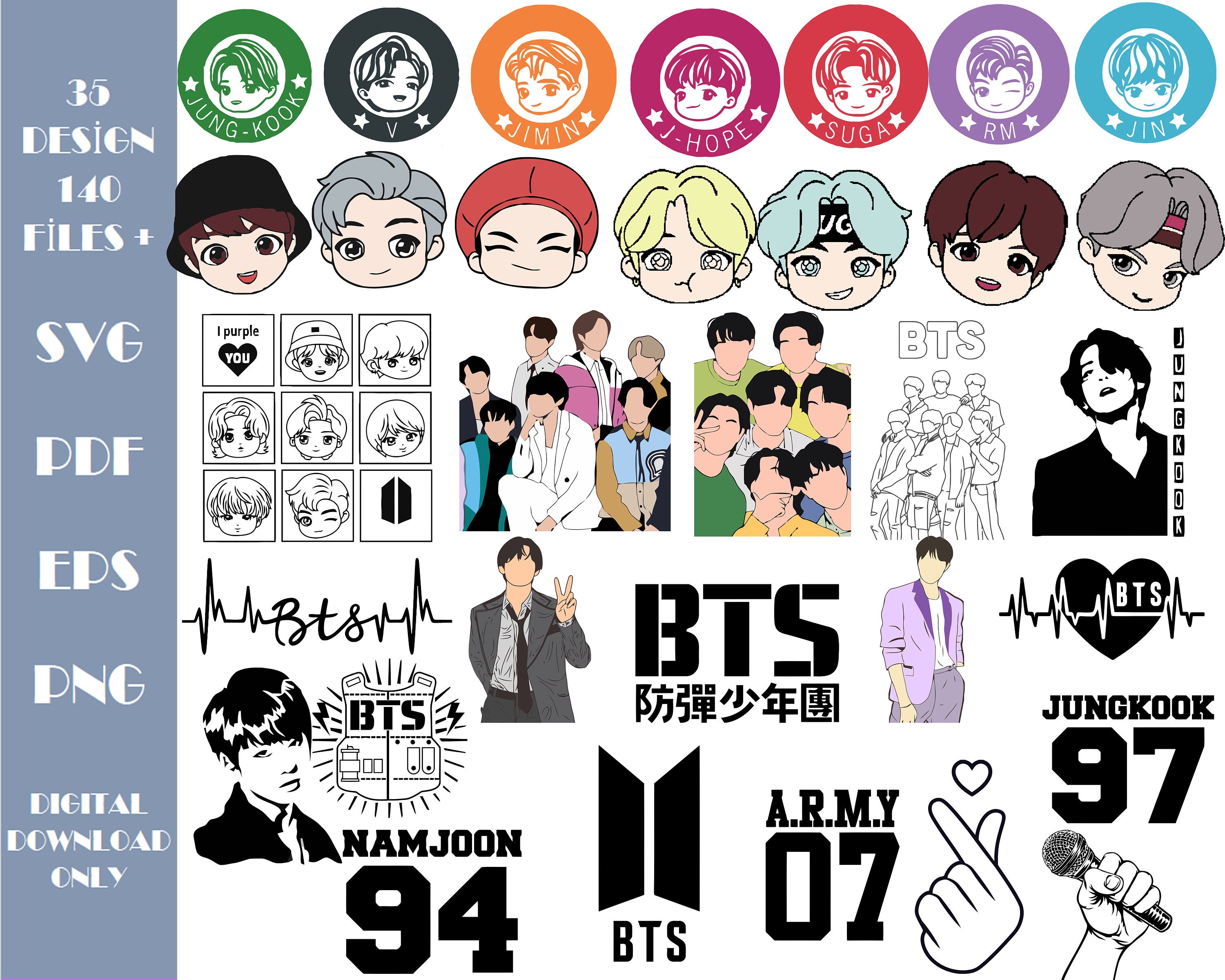 BTS Svg Bundle, Bts Png, Kpop Svg Files for Cricut, Bt21 Svg, T-shirt ...