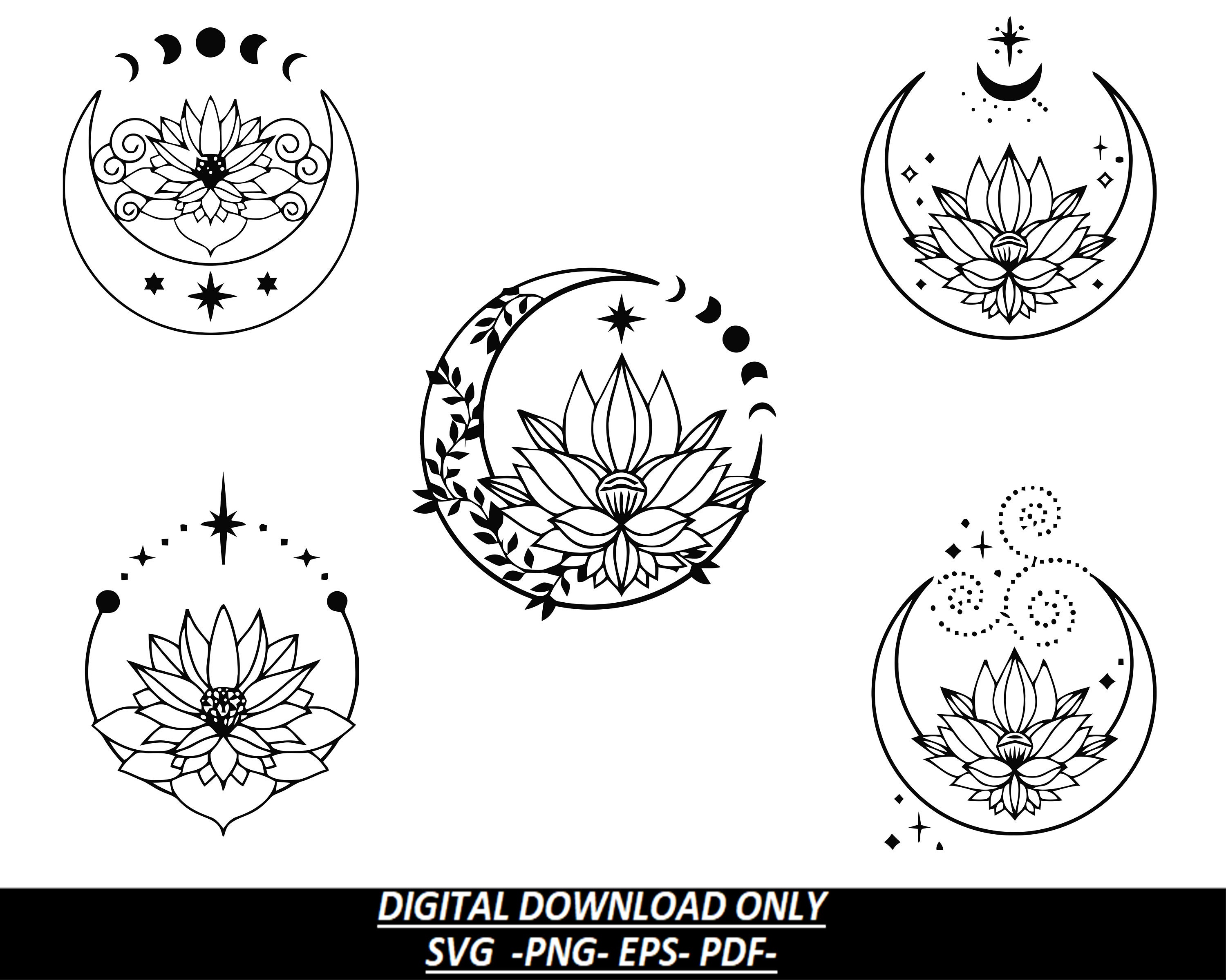 5 Flower Moon SVG Flowers Tattoo Svg Floral Moon Floral - Etsy
