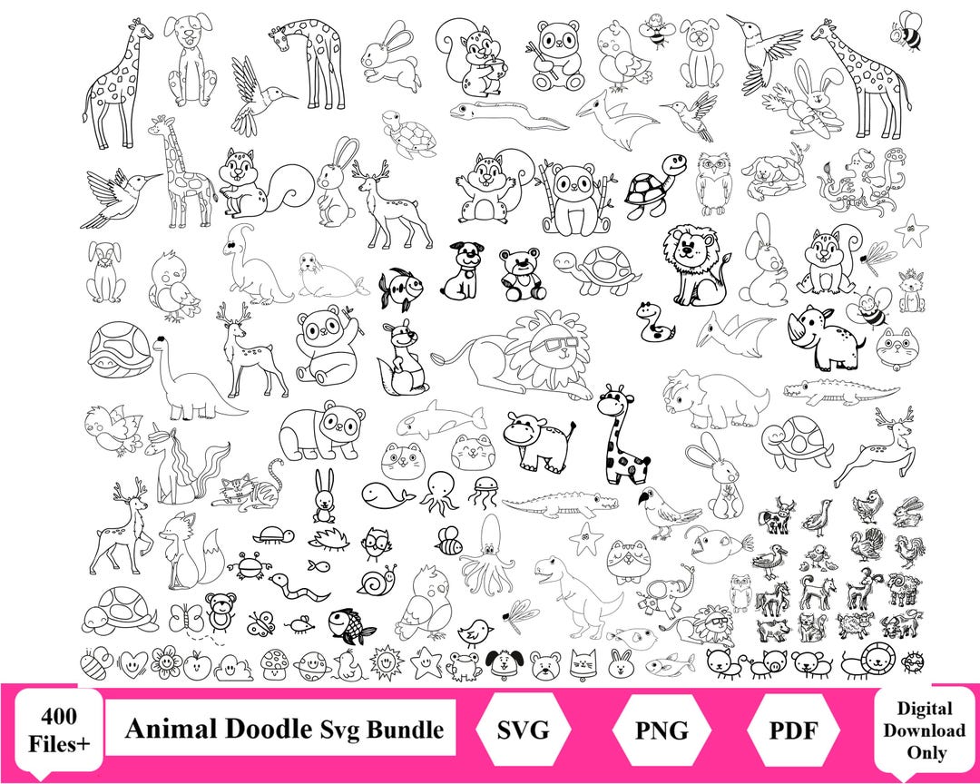 135 Animal Doodle Svg Bundle Animal Svg Doodle Svg Safari Animal Svg ...