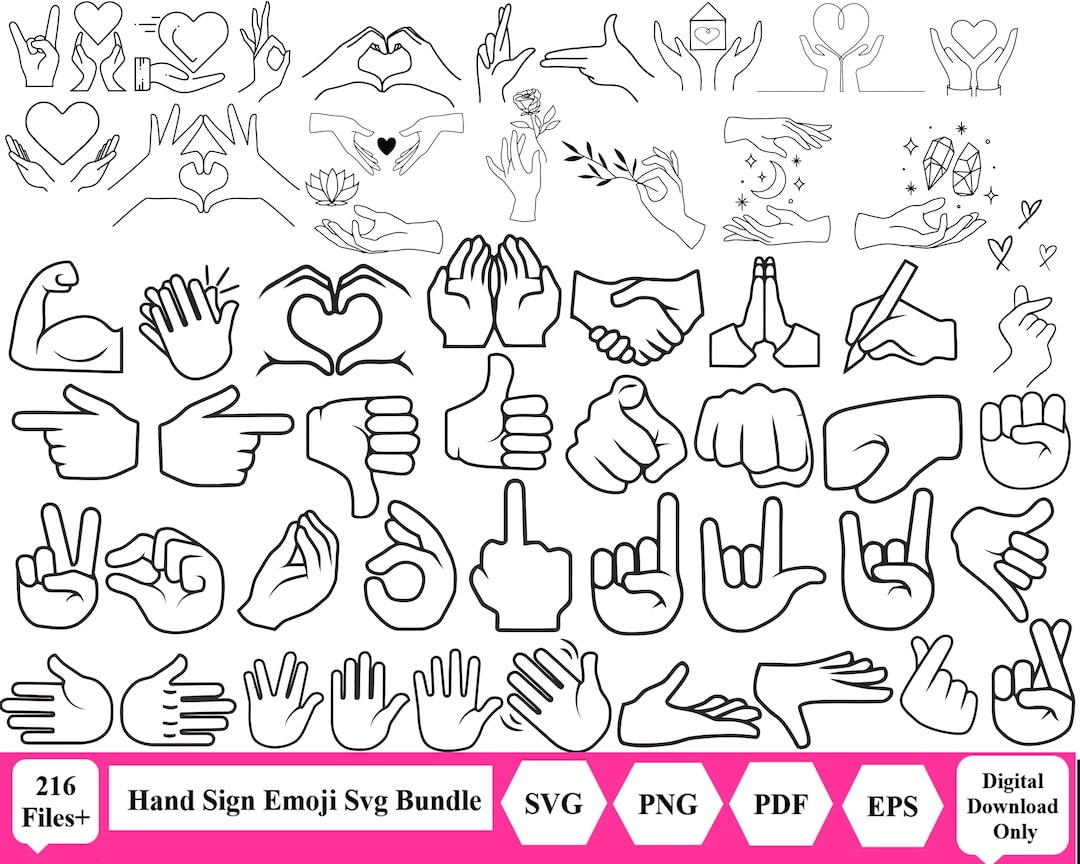 54 Hand Sign Emoji SVG Bundle, Icons, Social Media, Print and Stickers ...