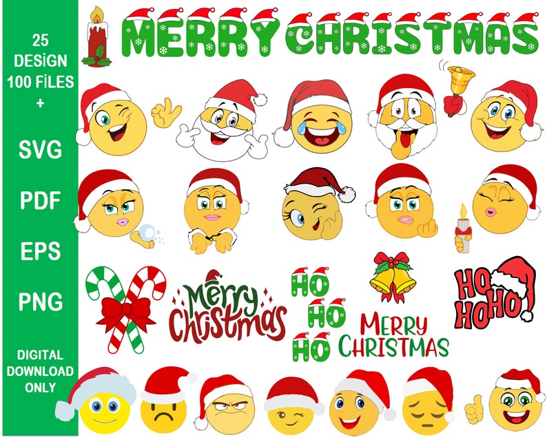 Smiley Face Santa Svg, Christmas Smiley Emoji Wearing Santa Hat Clip ...
