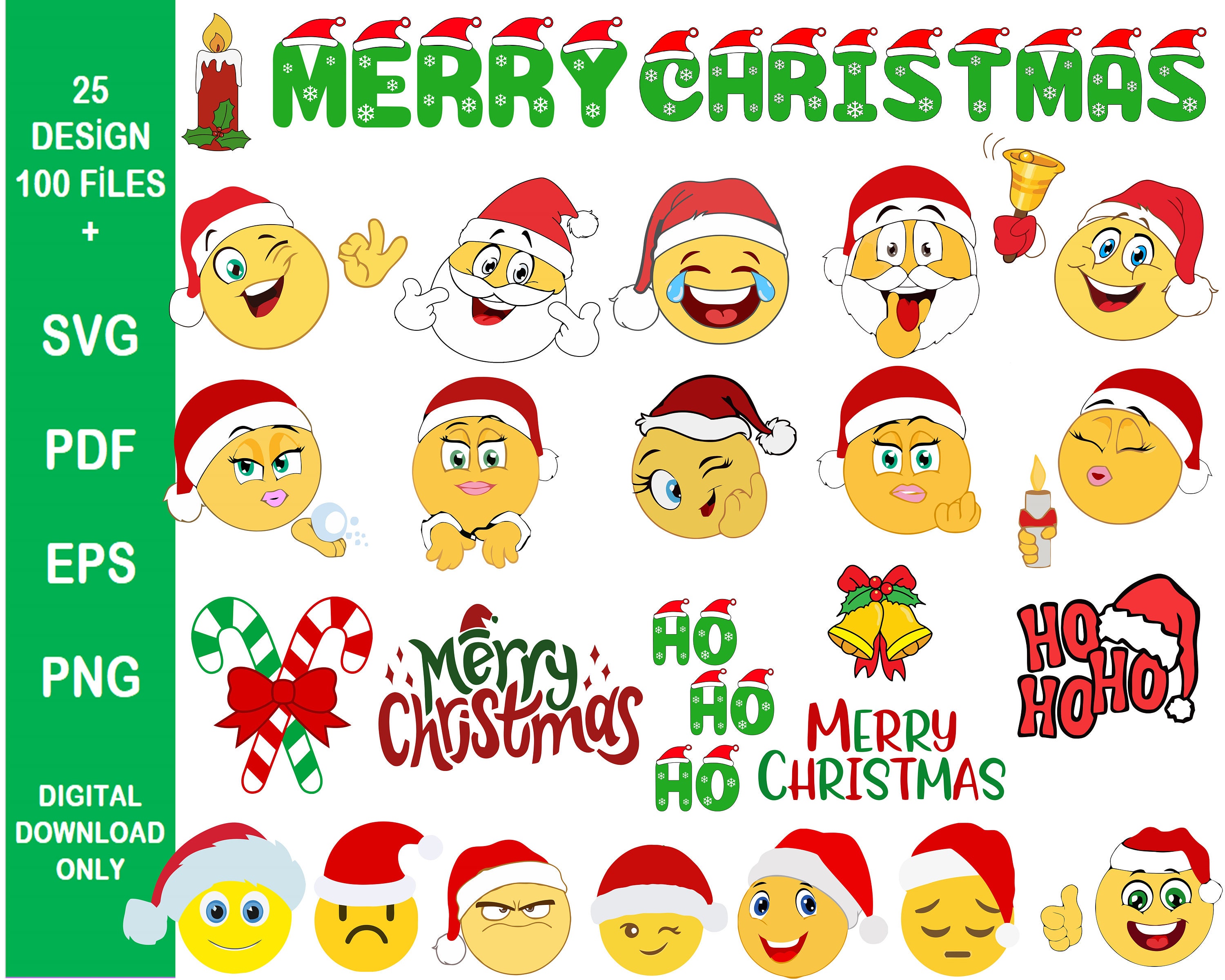 Smiley Face Santa Svg, Christmas Smiley Emoji Wearing Santa Hat Clip ...