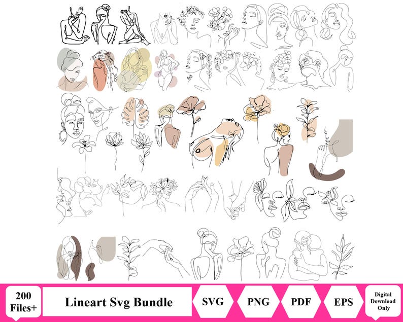 50 Lineart Svg Bundle | Line Art Svg | Minimalist Svg | Flower Svg ...