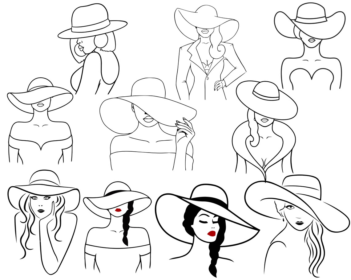 Woman Model Svg, Woman With Hat Outline Svg, Woman Face Svg Fashion ...
