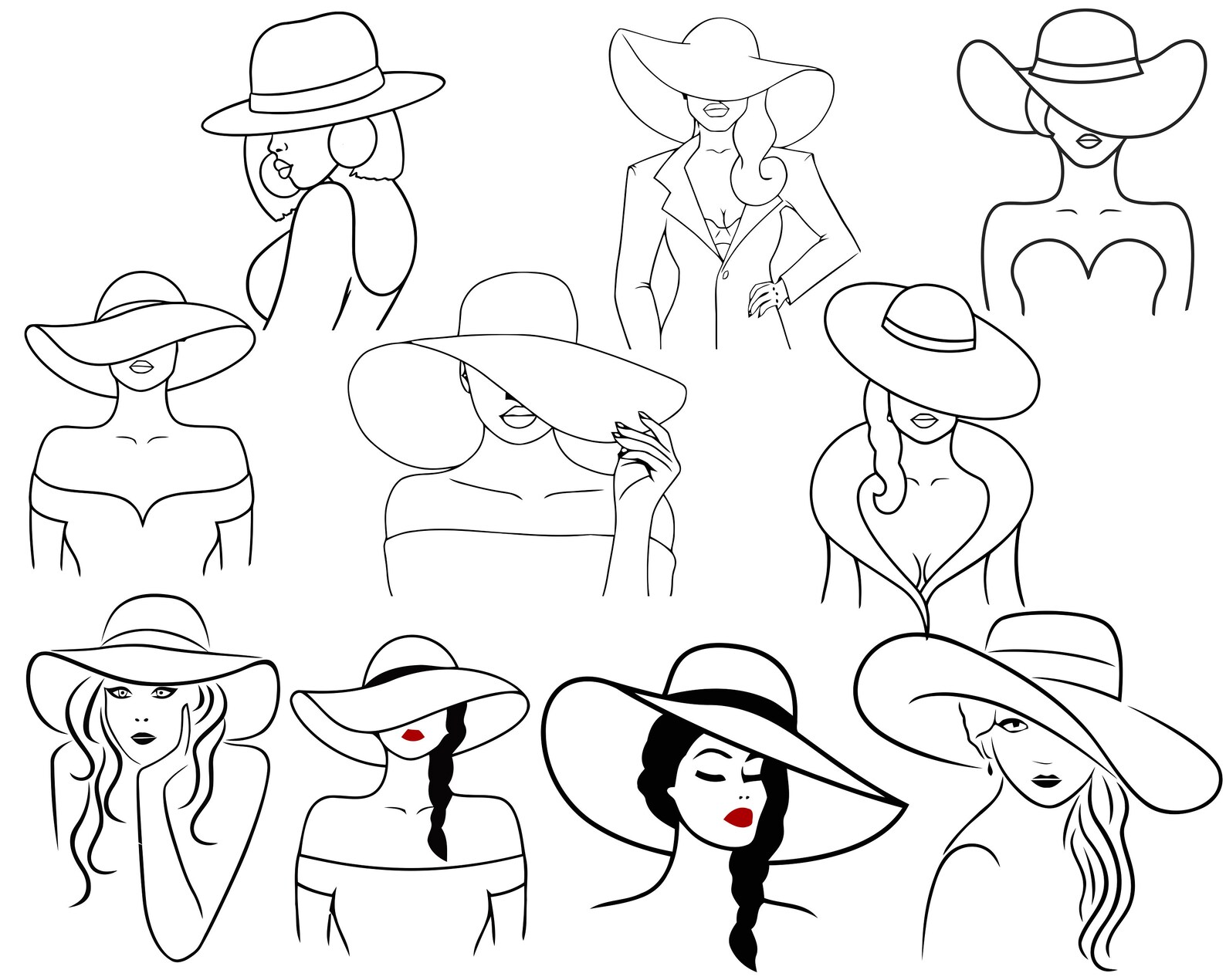 Woman Model Svg, Woman With Hat Outline Svg, Woman Face Svg Fashion ...