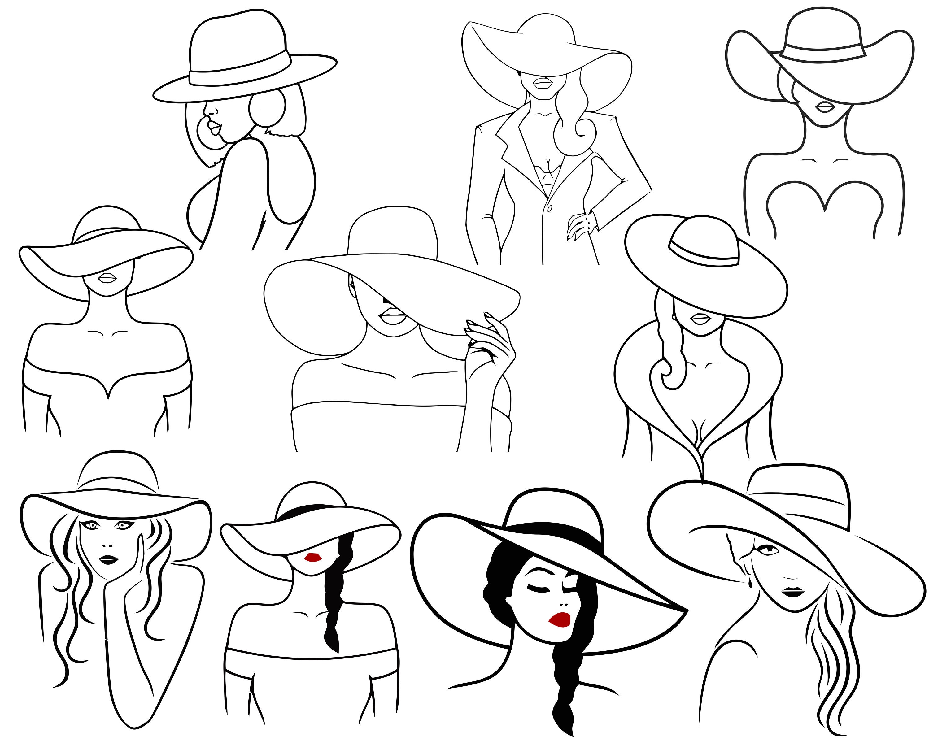 Woman Model Svg, Woman With Hat Outline Svg, Woman Face Svg Fashion ...