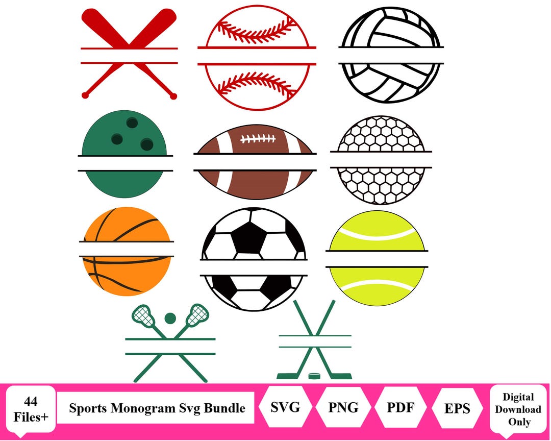 Sports Monogram SVG Bundle, Sports Balls SVG, Soccer Monogram, Baseball ...