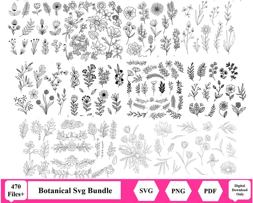 200 Botanical Svg Bundle | Floral Svg |flower Svg |botanical Clipart ...