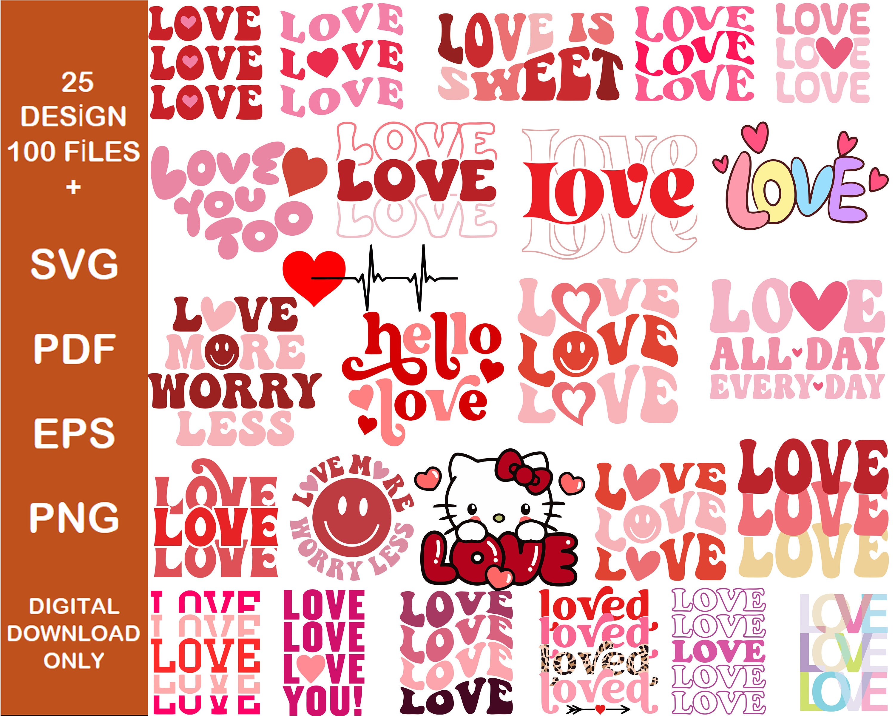 Love Love Love SVG, PNG, PDF, Eps, Love Svg, Heart Svg, Smiley Svg ...