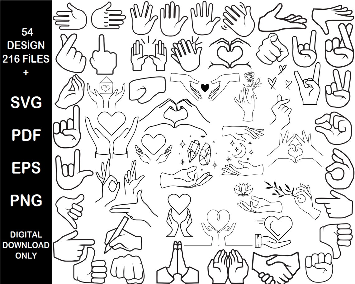 54 Hand Sign Emoji SVG Bundle, Icons, Social Media, Print and Stickers ...