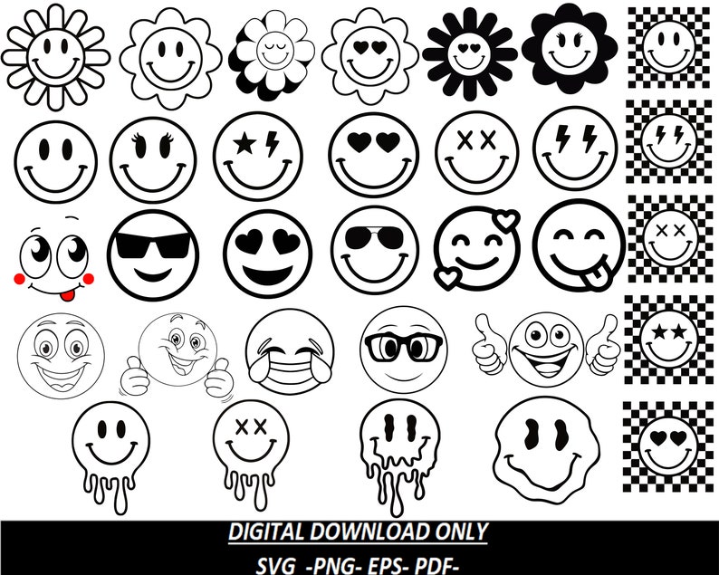 Smiley Face SVG Bundle, Smiley Face SVG, Smile SVG, Trippy Svg, Svg ...