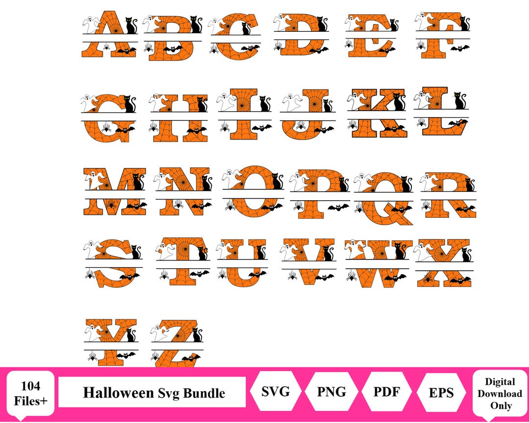 Halloween Split Monogram SVG, Halloween Letters, Spooky Font, Split ...
