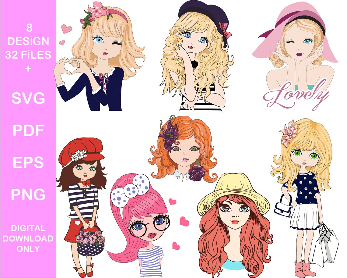 Fashion Girl Svg Cut Files Cute Girl Svg Bundle T-shirt - Etsy