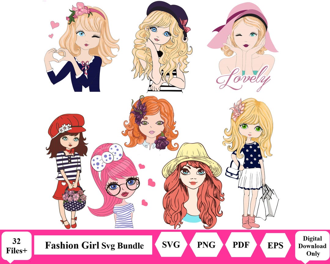 Fashion Girl Svg Cut Files, Cute Girl Svg Bundle, T-shirt Design Svg ...