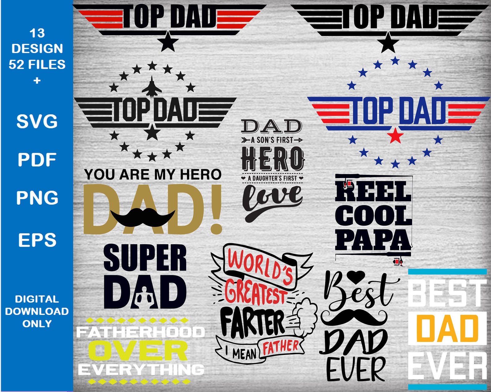 Top Dad Svg Fathers Day Svg Bundle Dad Svg Father Svg, Papa Svg, Best ...