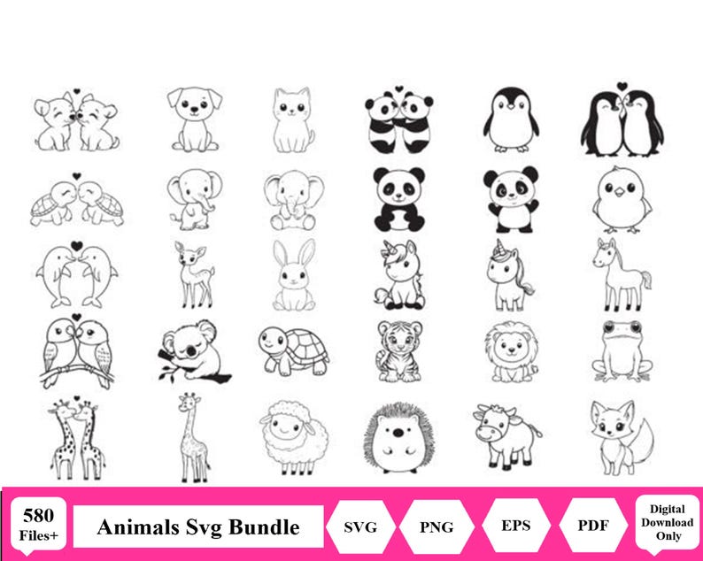 580 Cute Baby Animals Svg Bundle, Safari Animals Outline SVG, Cute ...