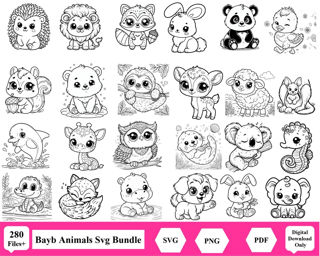 100 Cute Baby Animals Coloring Pages SVG, Baby Animals Svg Bundle, Cute ...