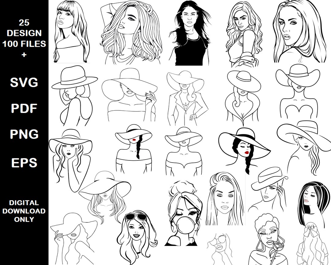 Woman Model Svg, Woman With Hat Outline Svg, Woman Face Svg Fashion ...