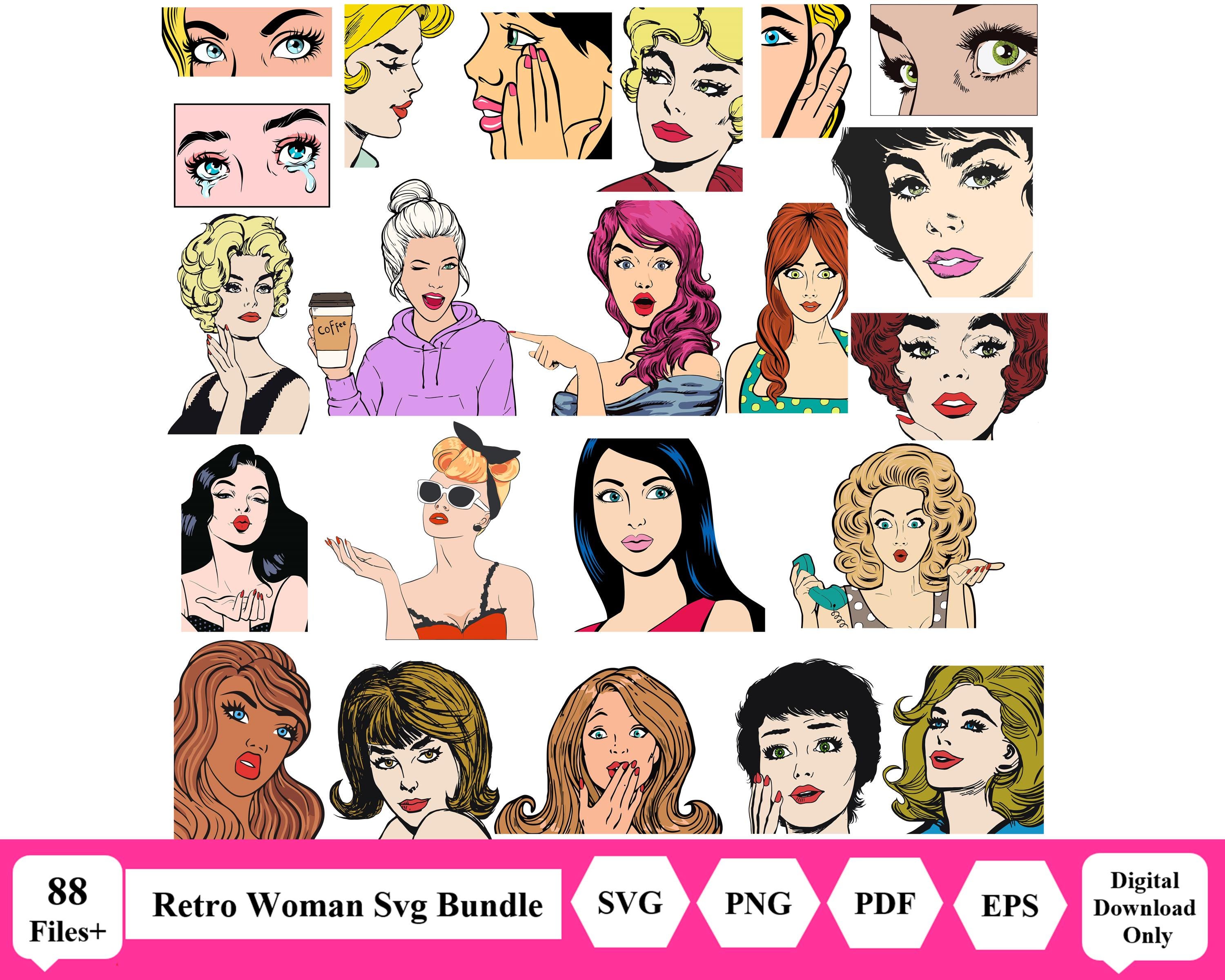 Retro Woman SVG Bundle, Retro Woman Face Sgv, Woman Face Svg, Retro ...