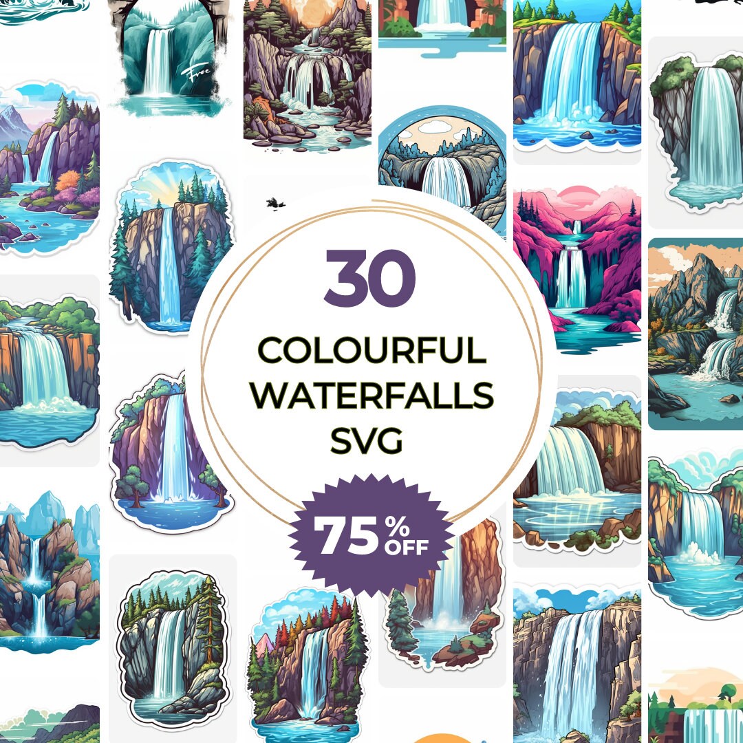 30 Colorful Waterfalls SVG High-quality Designs Featuring - Etsy