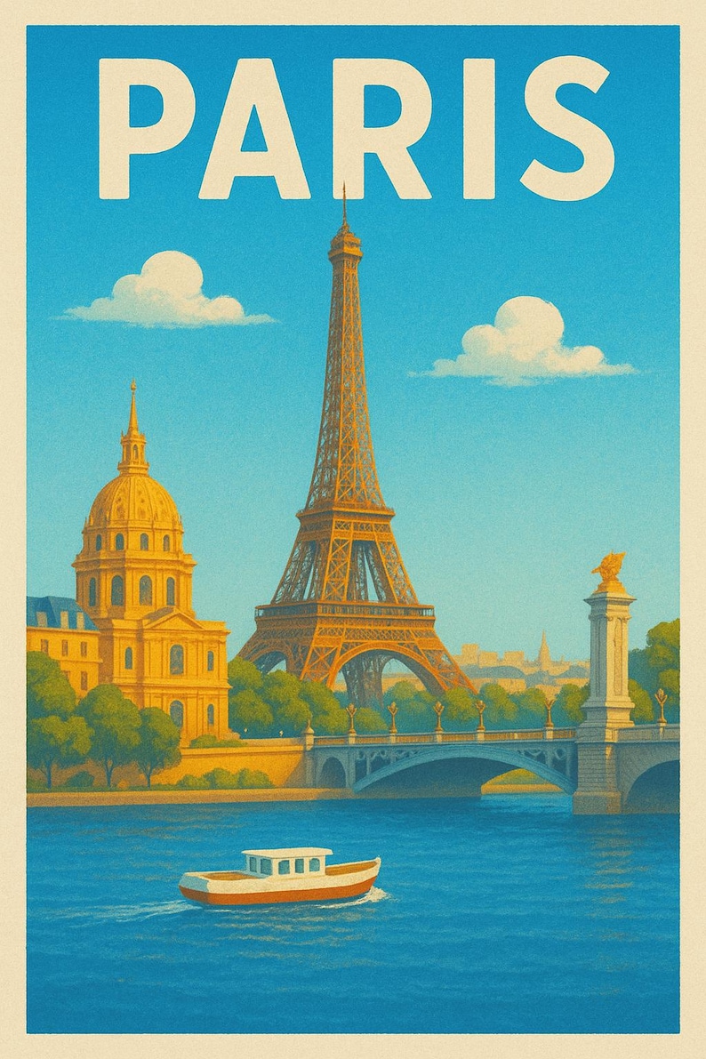 Paris Travel Poster – Eiffel Tower Wall Art, Vintage Paris Print, Retro ...