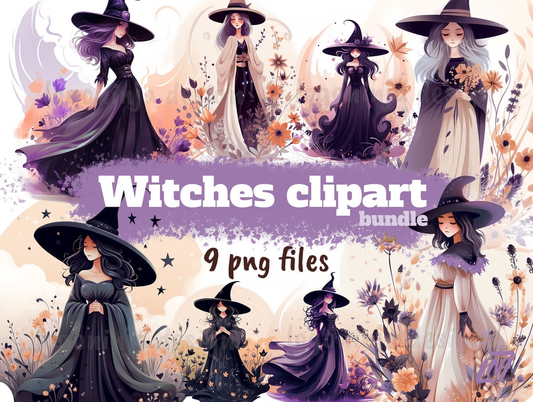 Halloween Witch Clipart Harvest Boho Witch PNG Bundle Dark - Etsy