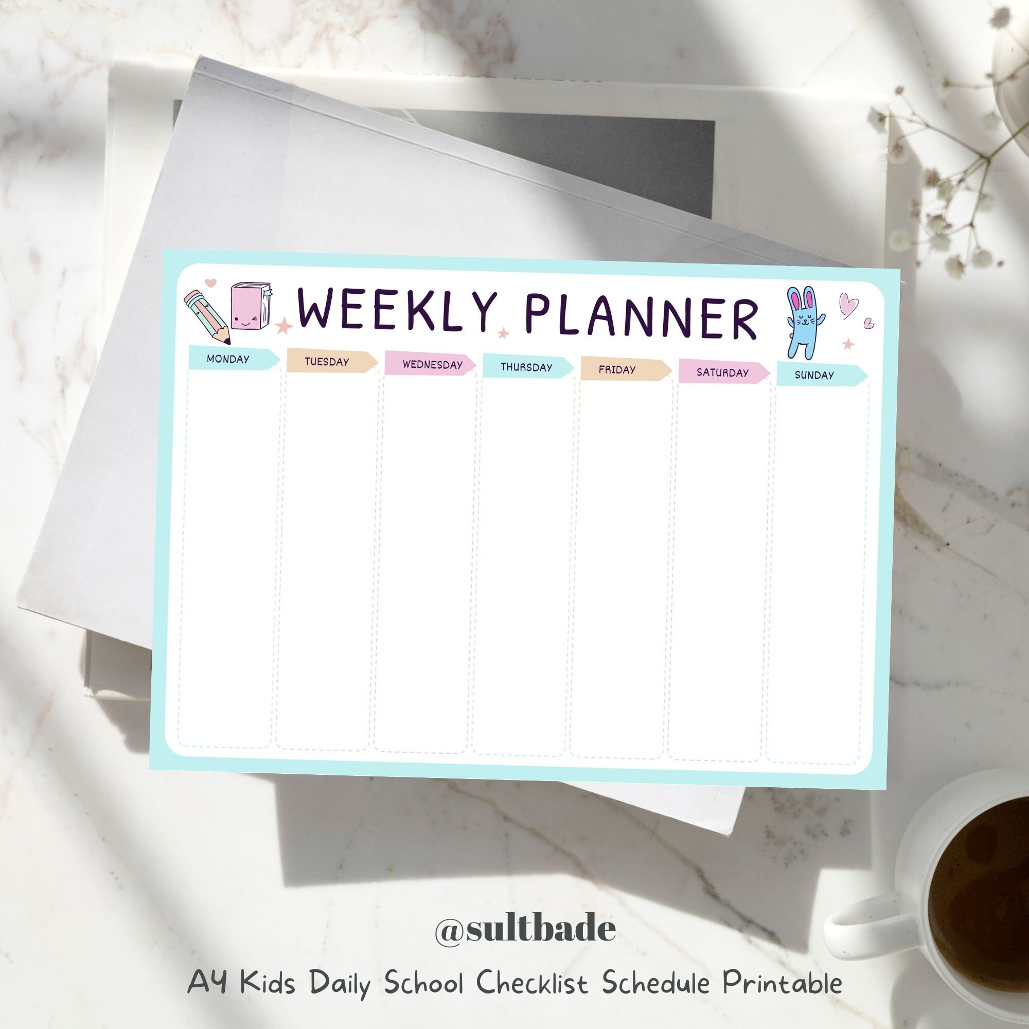 Kids Daily School Checklist Schedule Printable, Rainbow Daily Planner ...