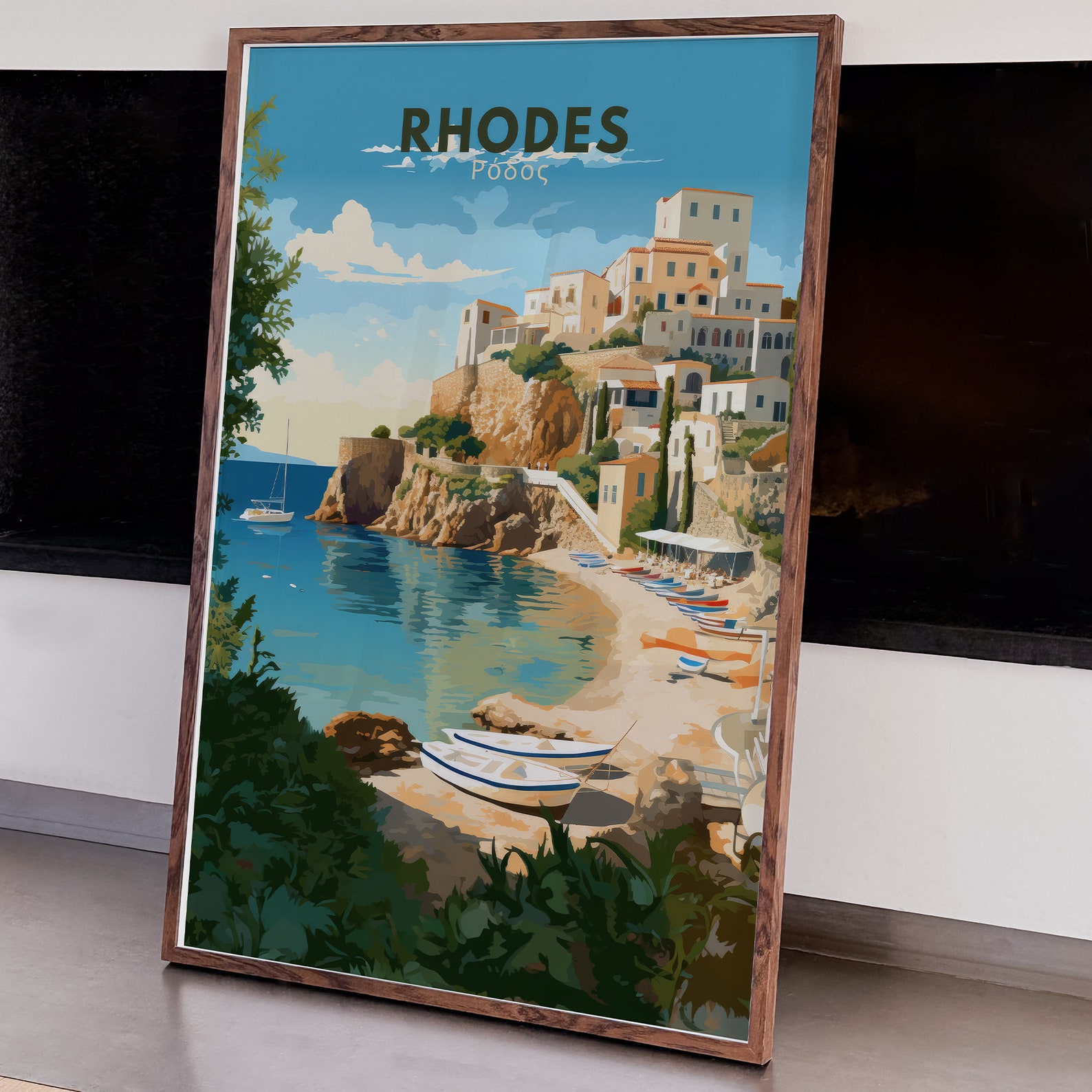 Rhodes Greece Print, Rhodes Print, Rhodes Painting, Rhodes Greece Wall ...