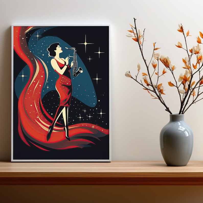 Saxophone Poster, Vintage Music Poster, Woman Saxophone Poster, Jazz ...