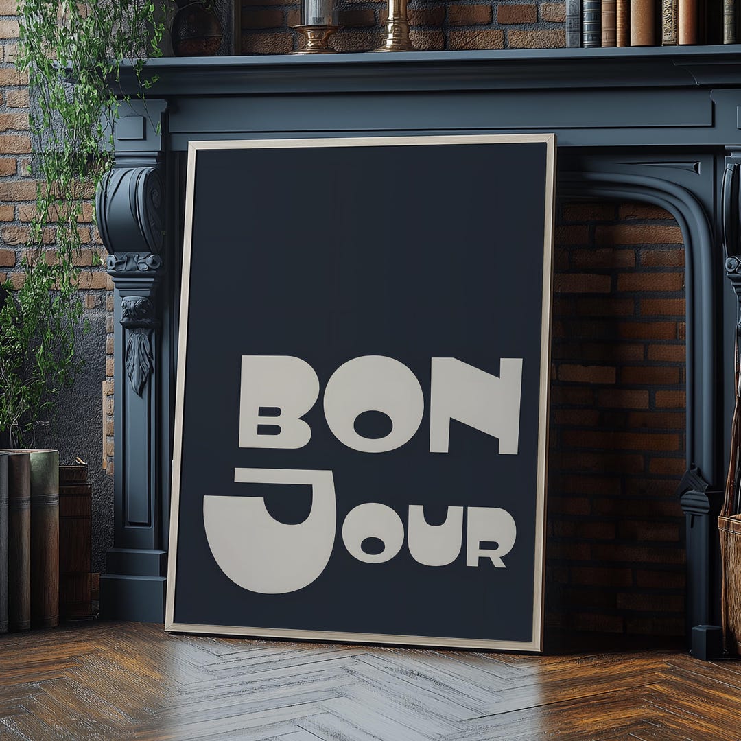 Bonjour Print, Modern Bold Typography Poster, French Word Art Print ...