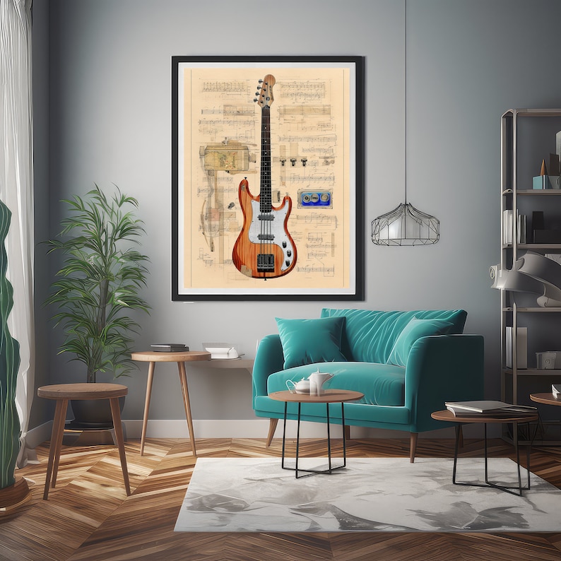 Vintage Bass Guitar Poster: Retro Music Room Decor (digital Download ...