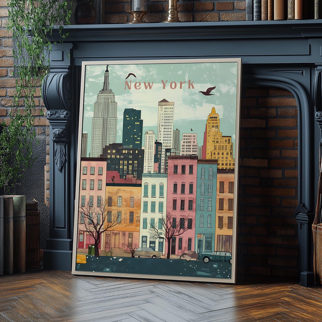 New York City Travel Poster, Retro Manhattan Wall Art, New York Print ...