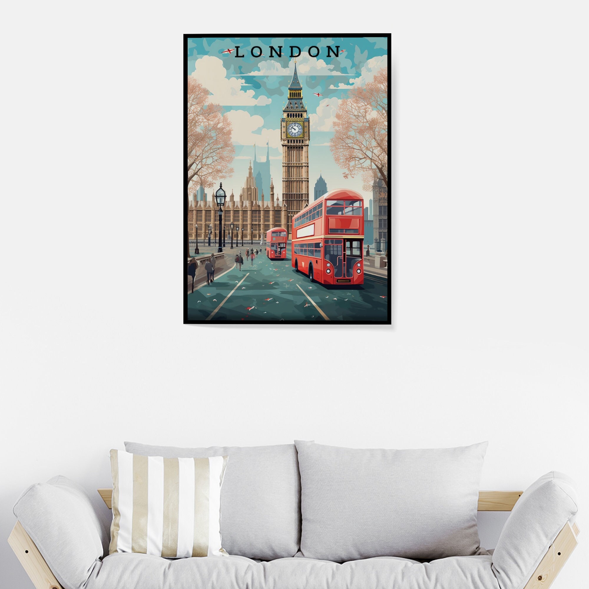 London Poster, Travel Poster England, London Classic View Print, Retro ...