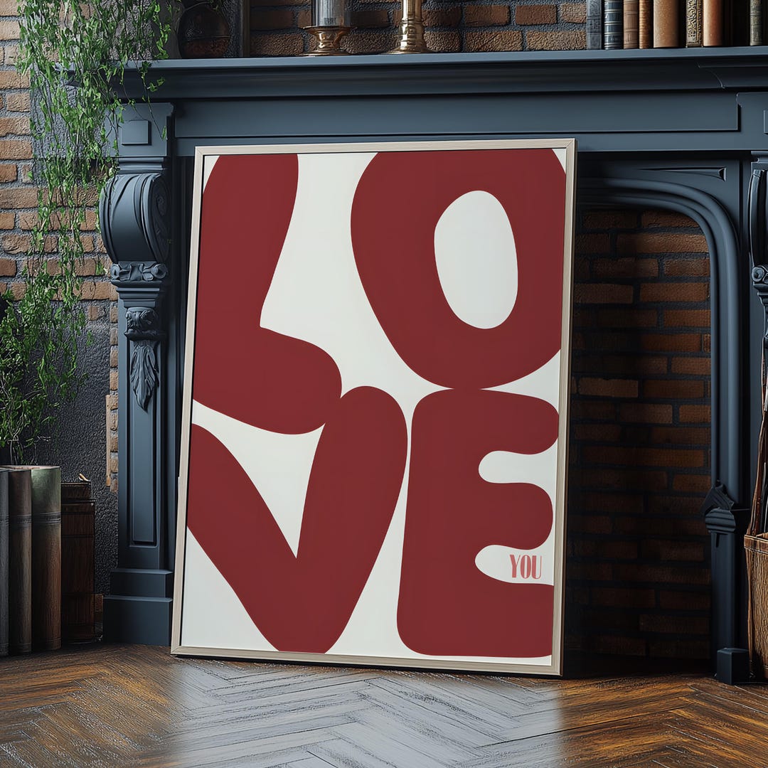 Love You Art Print, Trendy Retro Wall Art, Red Love Print, Love Poster ...
