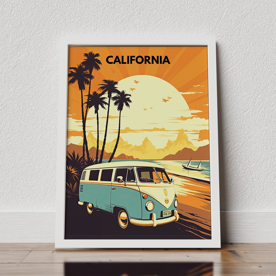California Poster, California Print, Vintage VW Bus, California Vibes ...