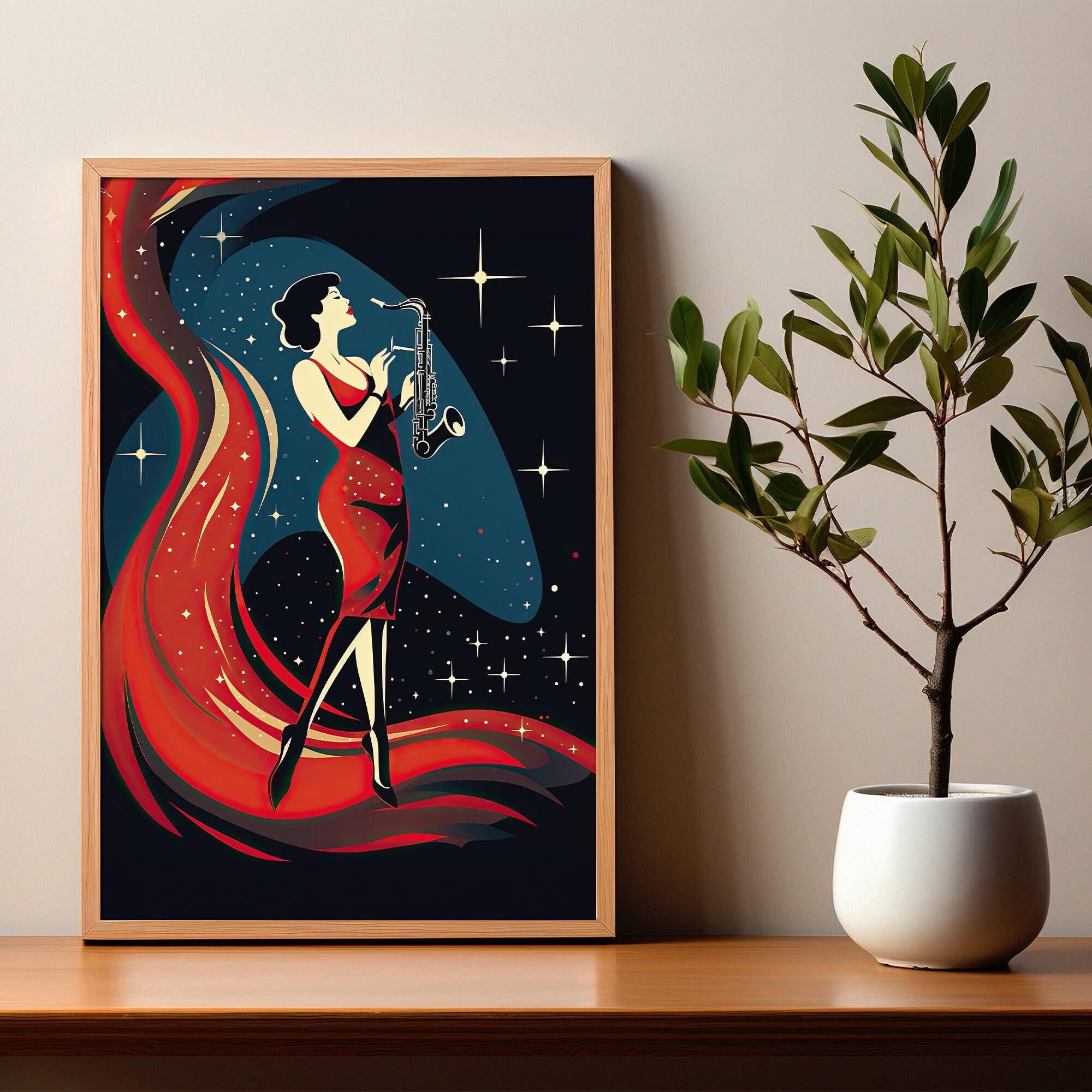 Saxophone Poster, Vintage Music Poster, Woman Saxophone Poster, Jazz ...