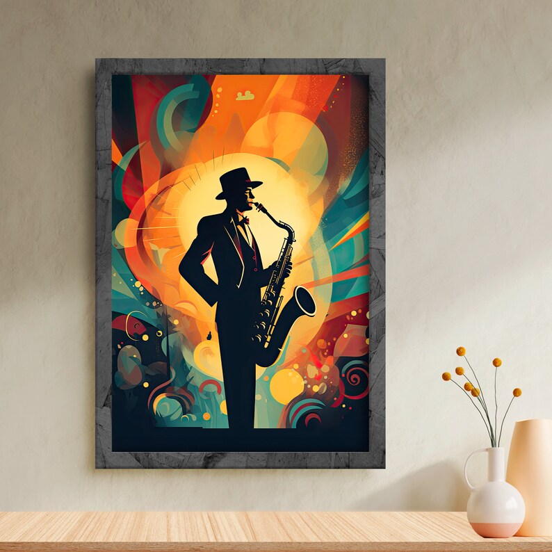 Saxophone Poster, Jazz Player Poster, Retro Music Poster, Blues Music ...